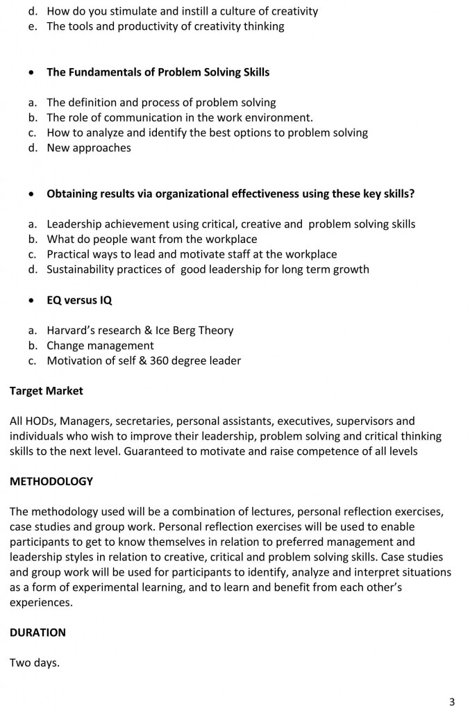 CREATIVITY, CRITICAL THINKING & PROBLEM SOLVING SKILLS - World Training Consultants